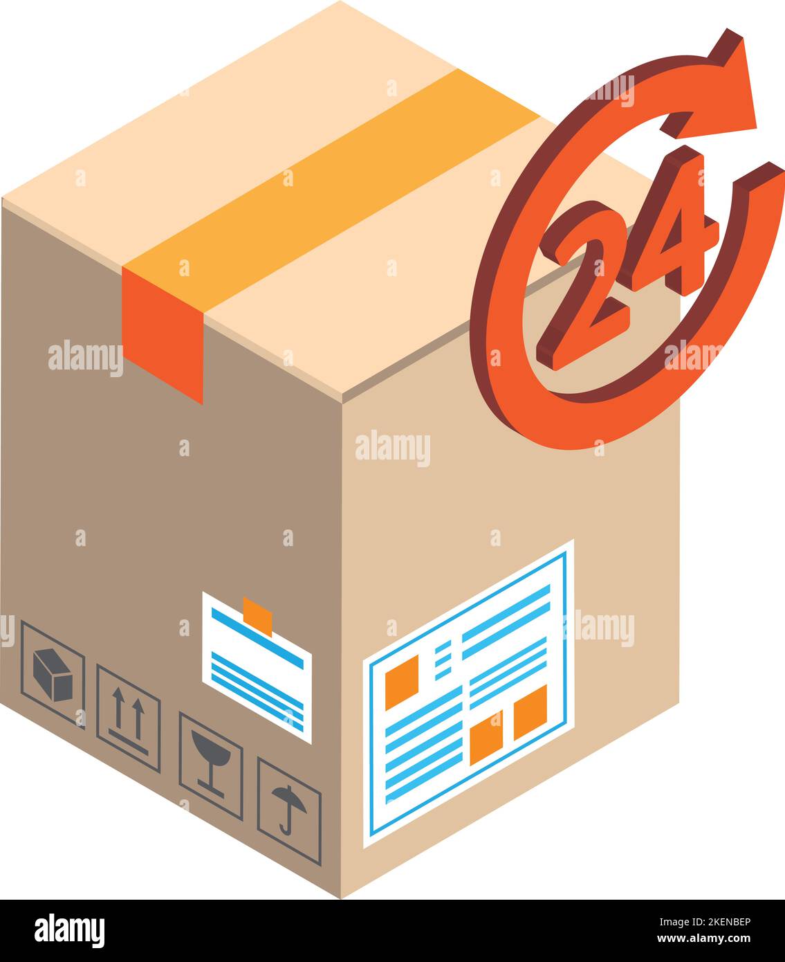 24 hour parcel delivery service illustration in 3D isometric style ...