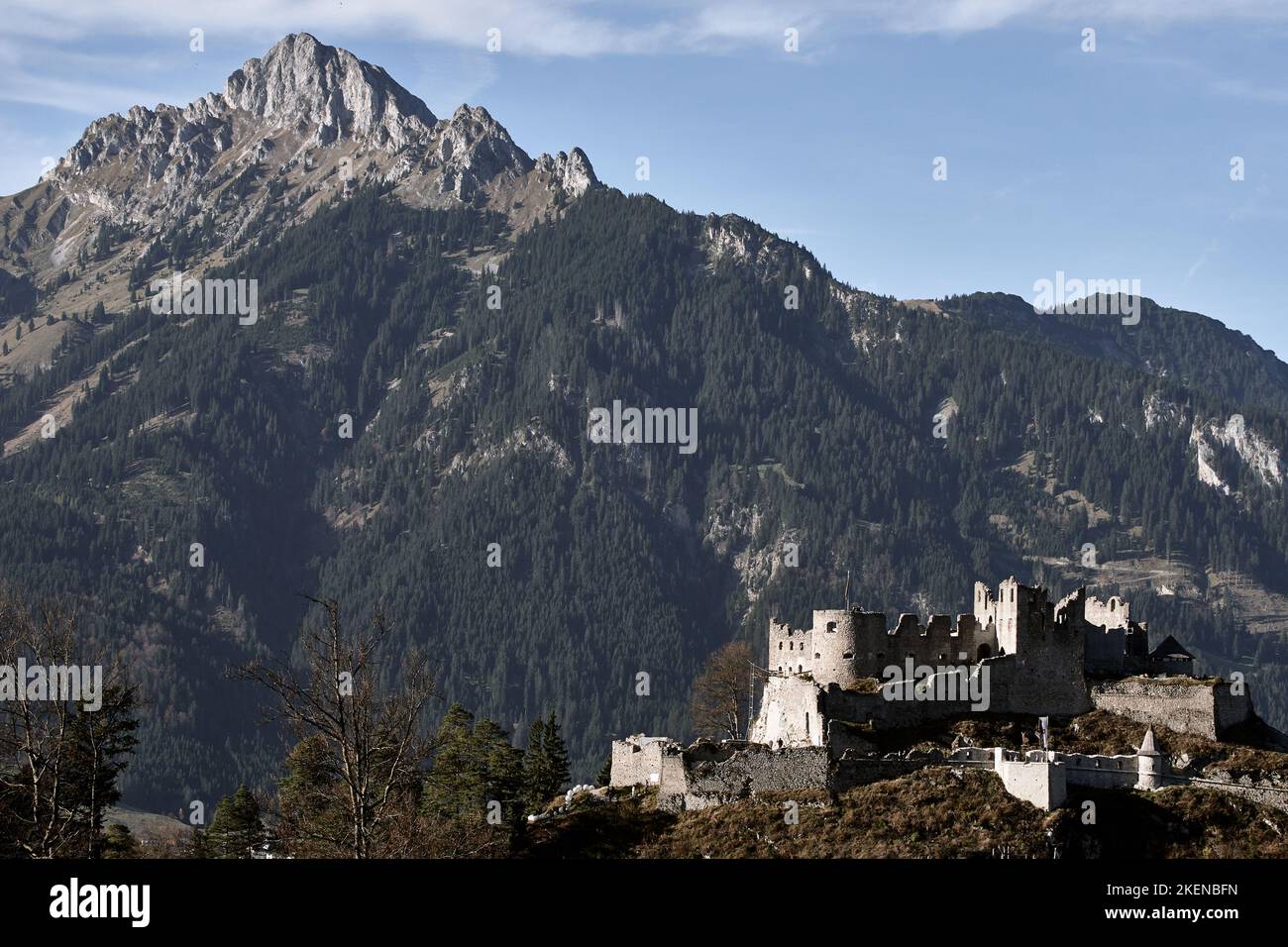 Ehrenberg castle ruins and mountains seen from Fort Claudia in Reutte ...