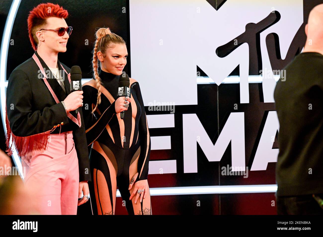 Jack Saunders and Becca Dudley attending the 2022 MTV EMAs at the PSD ...