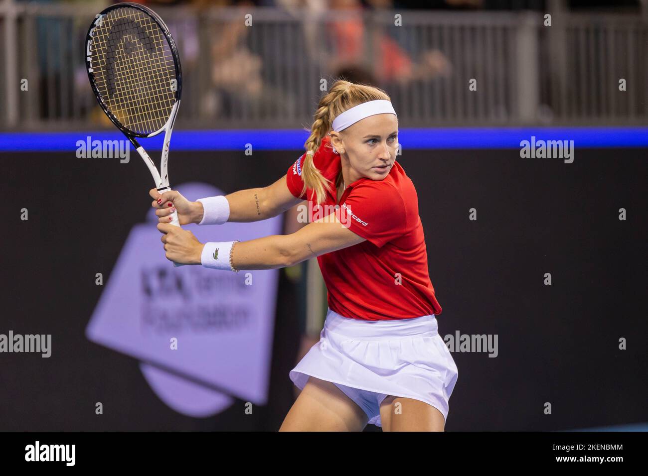 Glasgow, Scotland 13th November 2022. Storm Sanders of Australia takes on Jil Teichmann ...