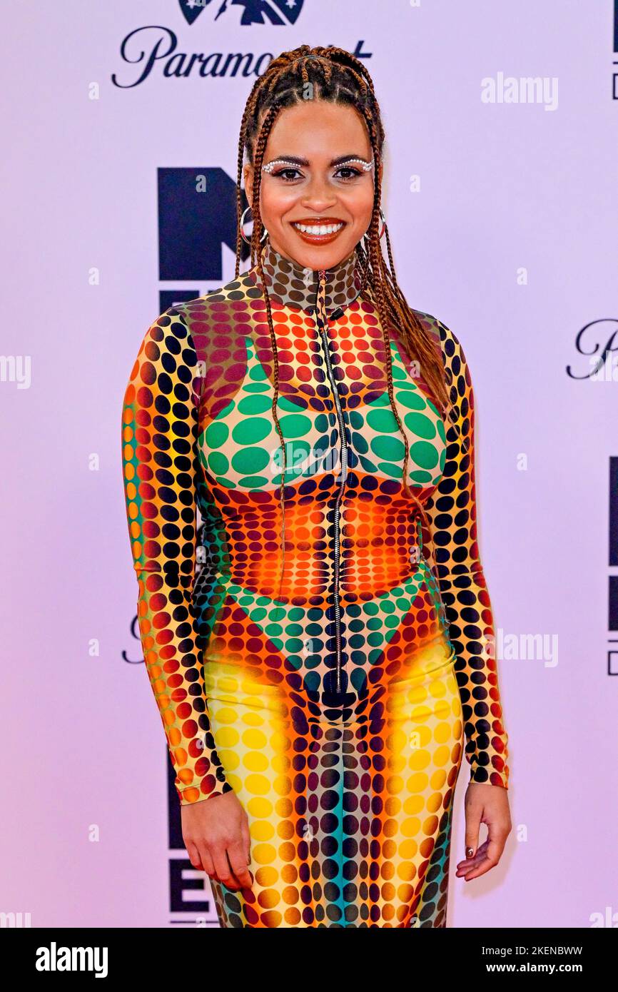 Aminata Belli attending the 2022 MTV EMAs at the PSD Bank Dome in ...