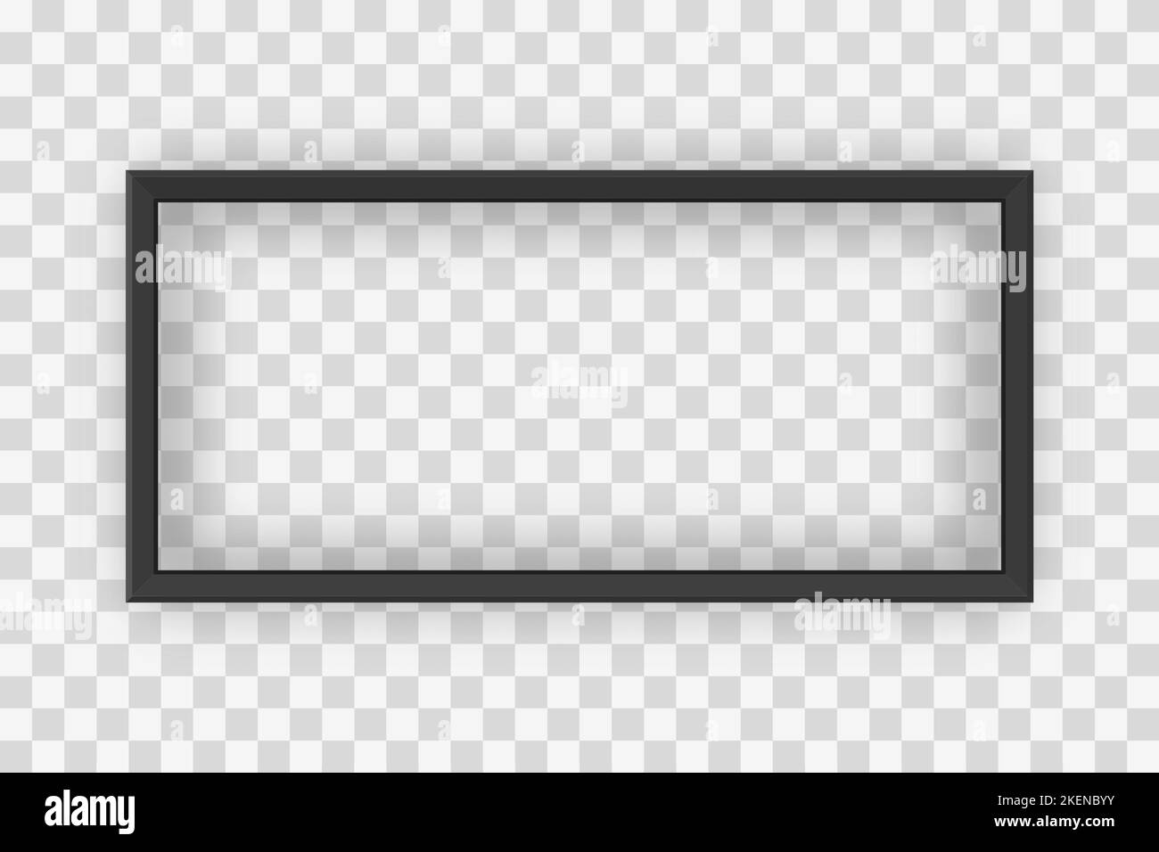 Rectangular black photo frame mockup on transparent background ...