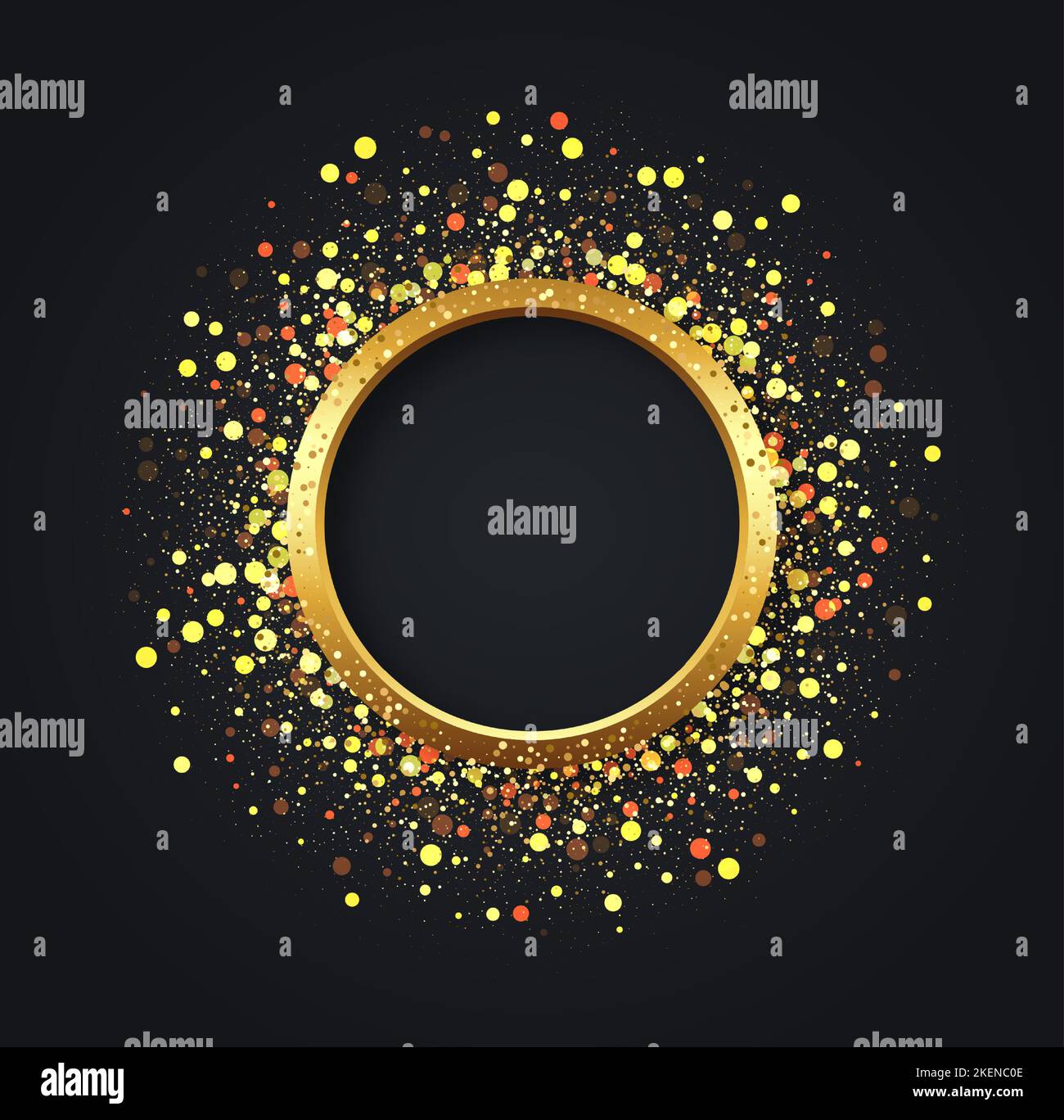 Modern golden shiny round frame isolated on black background. Golden ...