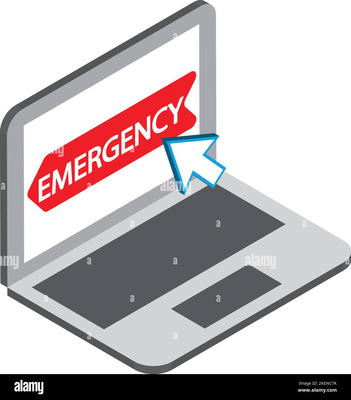 Emergency sign and laptop illustration in 3D isometric style isolated ...