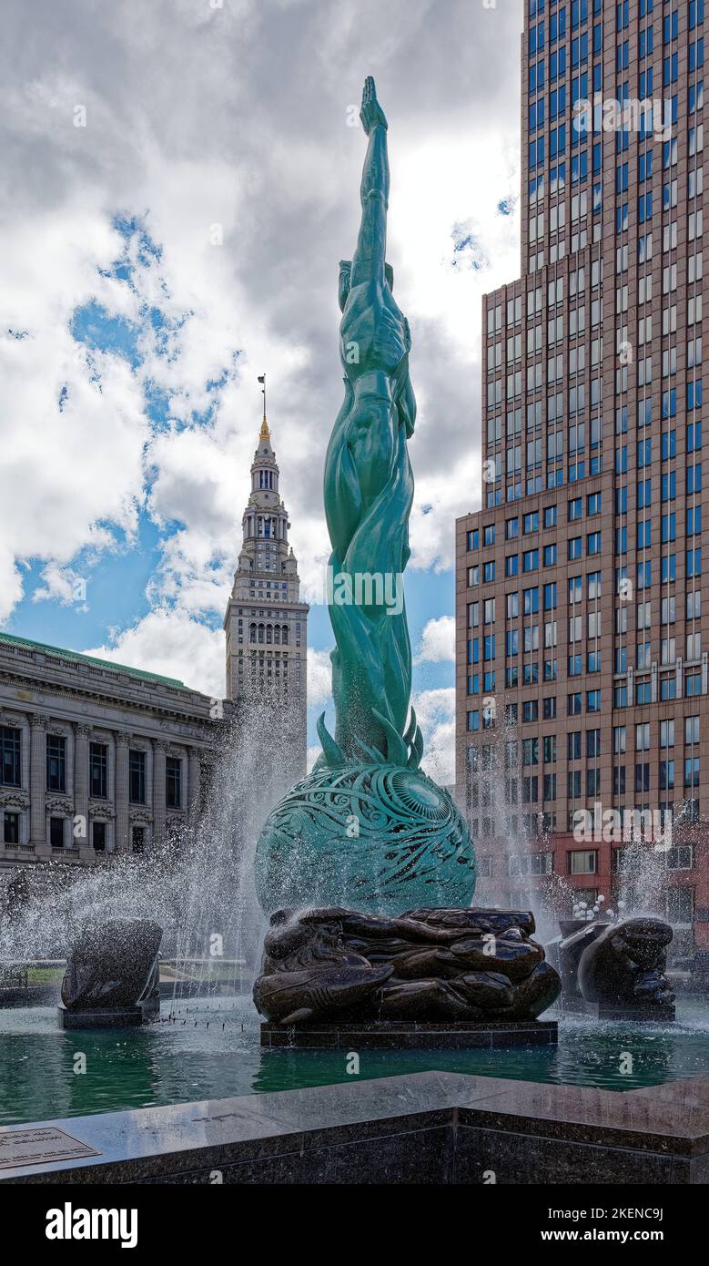 Fountain of Eternal Life dominates Cleveland Mall A. In background (l ...