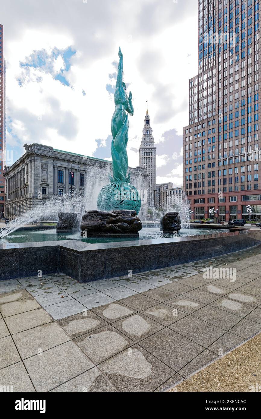Fountain of eternal life and terminal tower hi-res stock photography ...