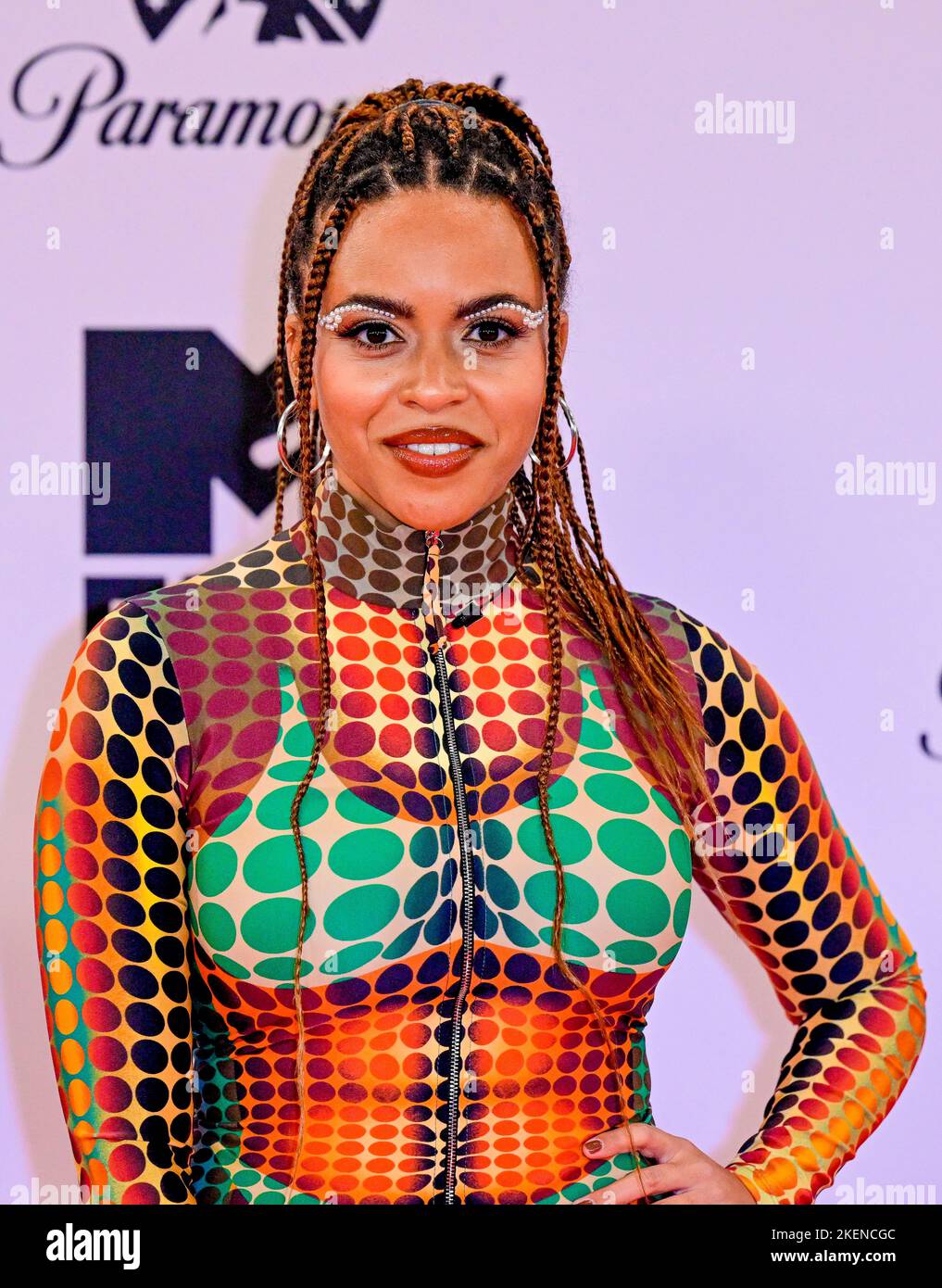 Aminata Belli attending the 2022 MTV EMAs at the PSD Bank Dome in ...