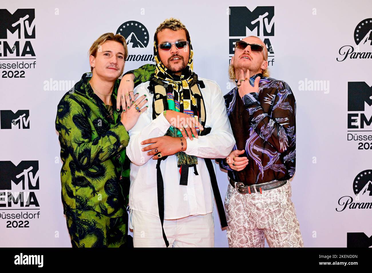 Boaz Kok, Karel Gerlach amd Milo Driessen from Goldband attending the 2022 MTV EMAs at the PSD ...