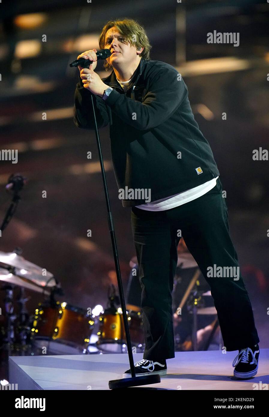 Lewis Capaldi performs on stage at the MTV Europe Music Awards 2022 ...