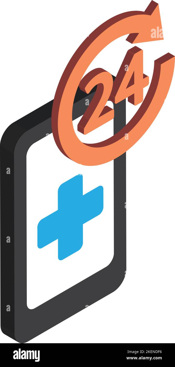 24 hour call and medical illustration in 3D isometric style isolated on ...