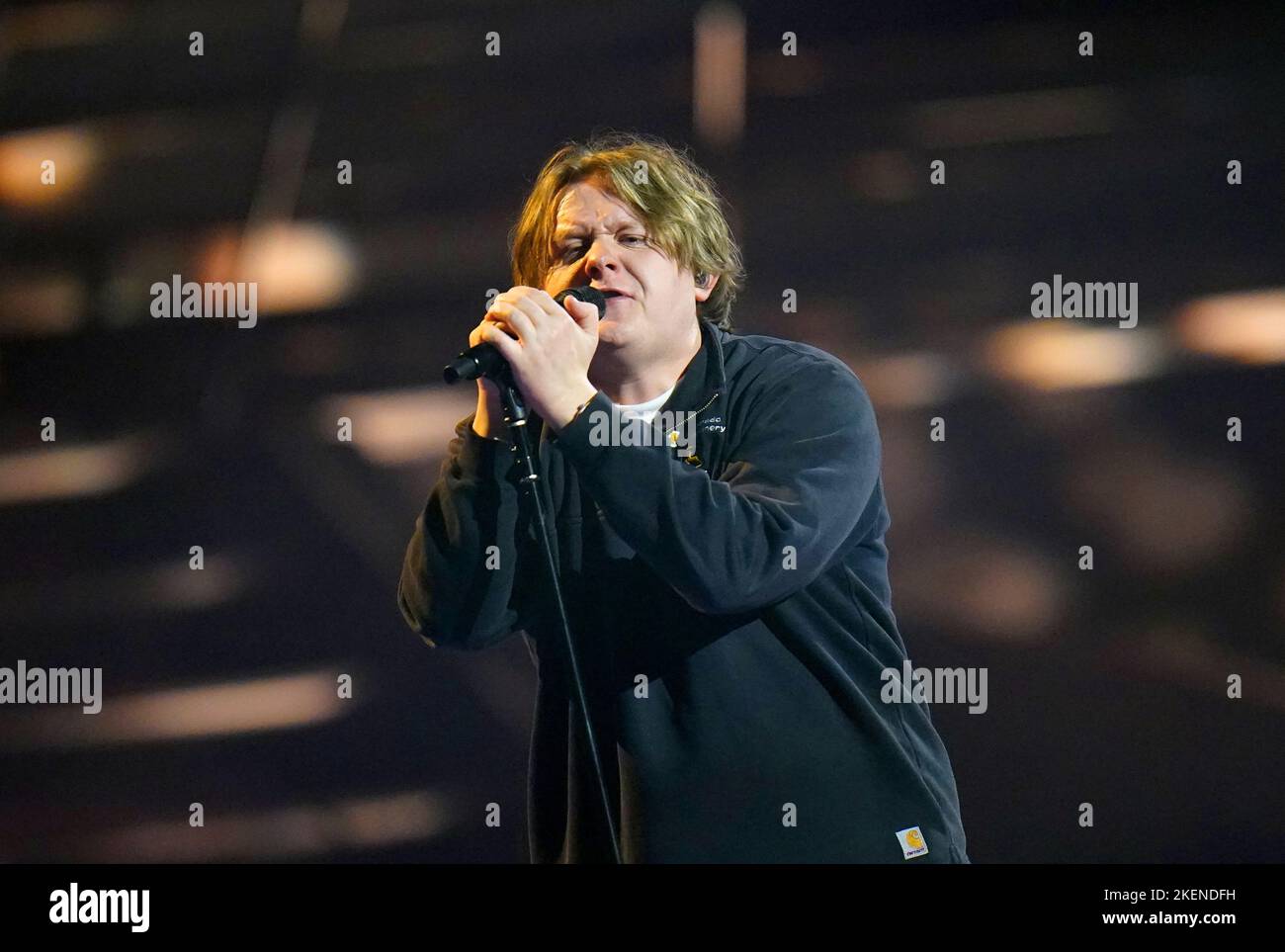 Lewis Capaldi performs on stage at the MTV Europe Music Awards 2022 ...