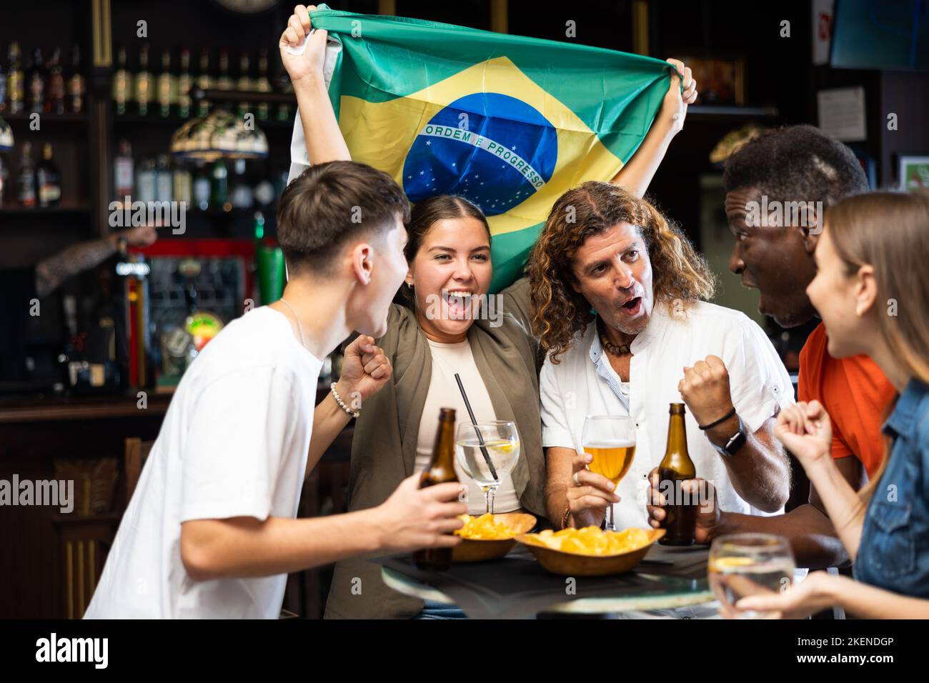Brazil sports fans supporting their favourite team in pub Stock Photo ...