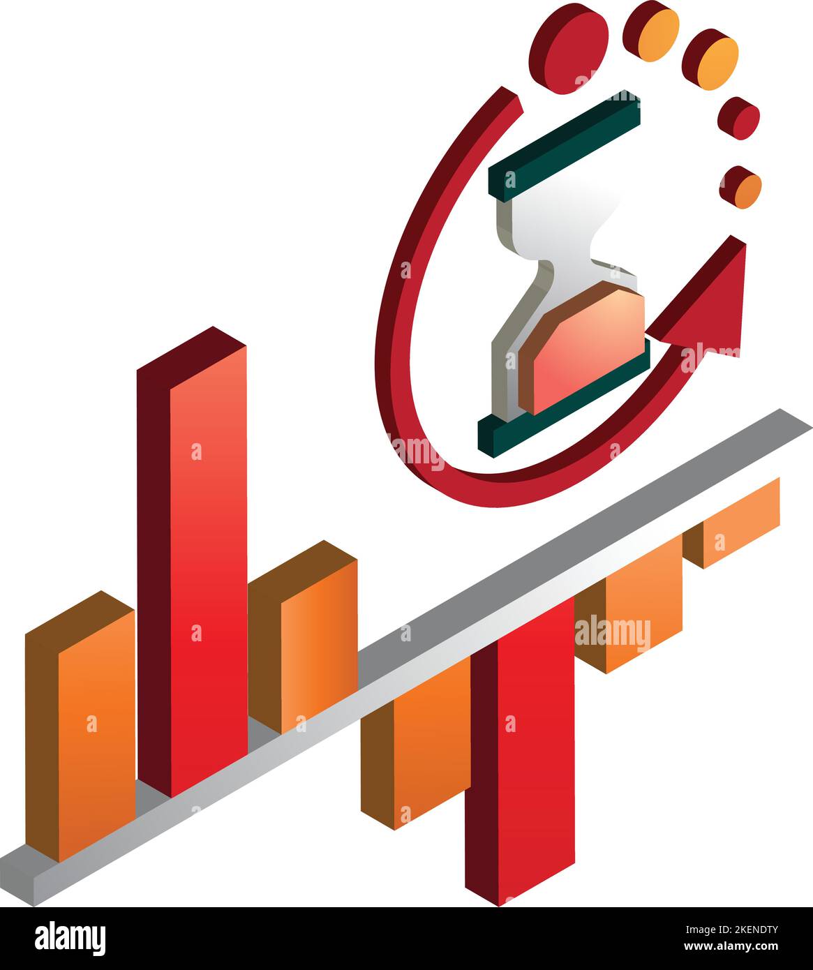Stock chart and hourglass illustration in 3D isometric style isolated ...