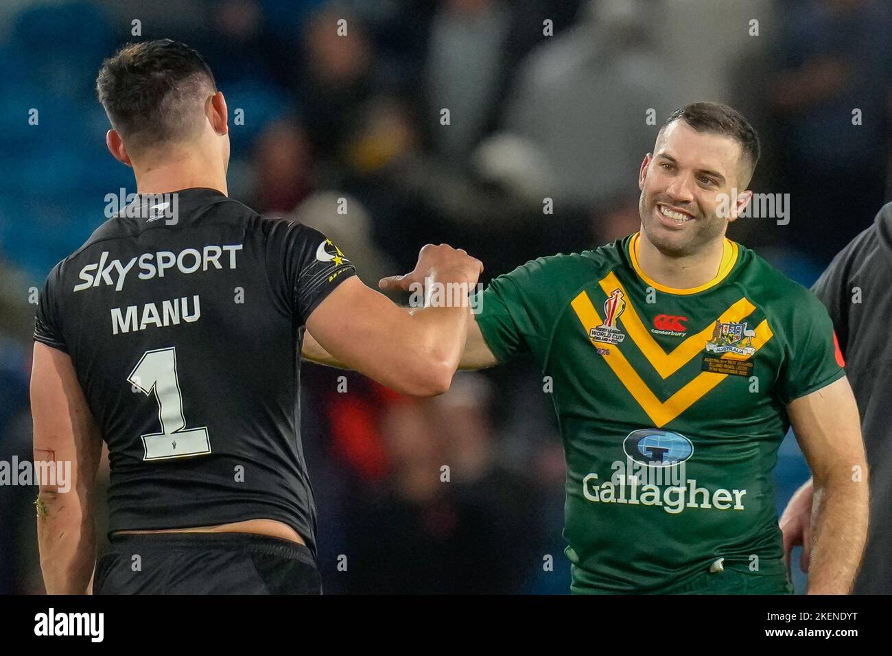 Leeds, UK. 03rd Nov, 2022. Club teammates Joseph Manu (Sydney Roosters ...
