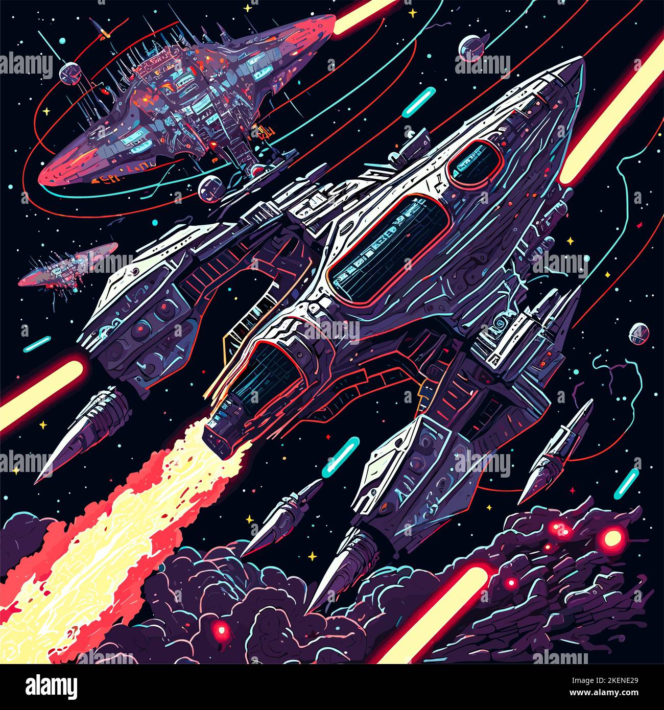 An epic battle in outer space with beautiful spaceships Stock Vector ...