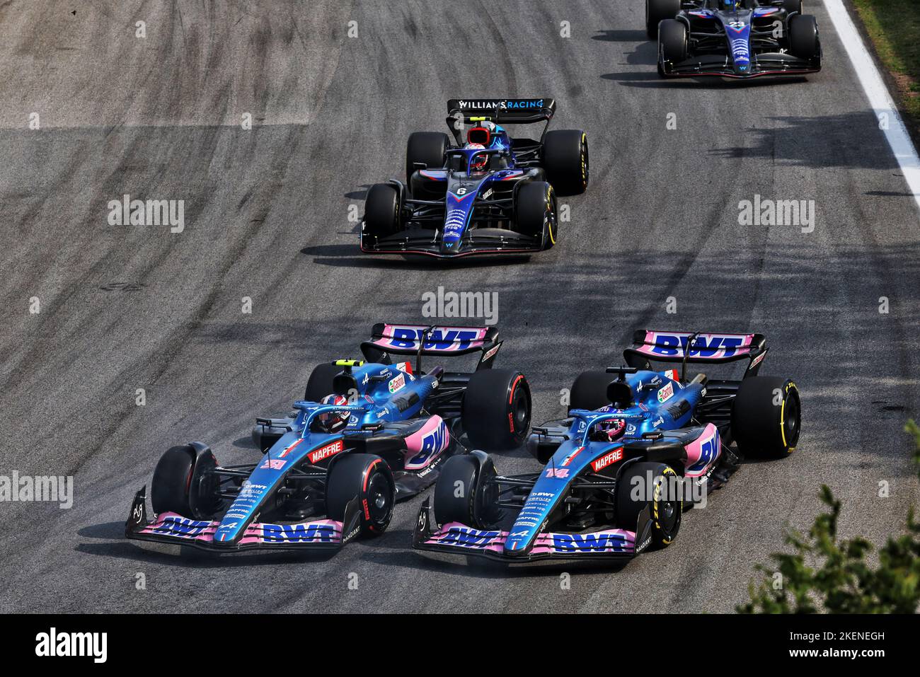 Sao Paulo, Brazil. 13th Nov, 2022. (L to R): Esteban Ocon (FRA) Alpine F1 Team A522 and Fernando ...
