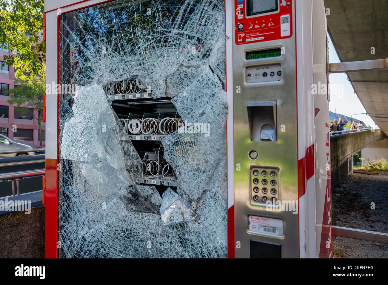 Damaged vending machine. Broken glass. Violence concept. Lausanne ...