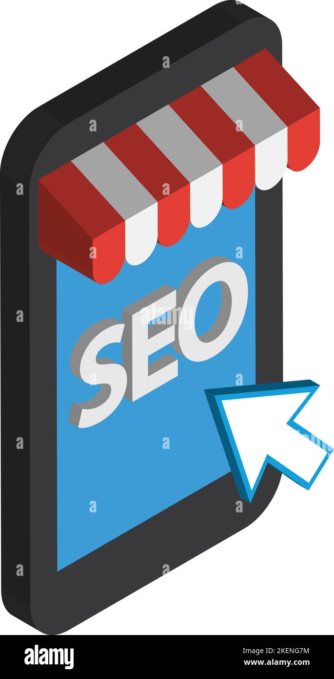 Smartphones and SEO illustration in 3D isometric style isolated on ...