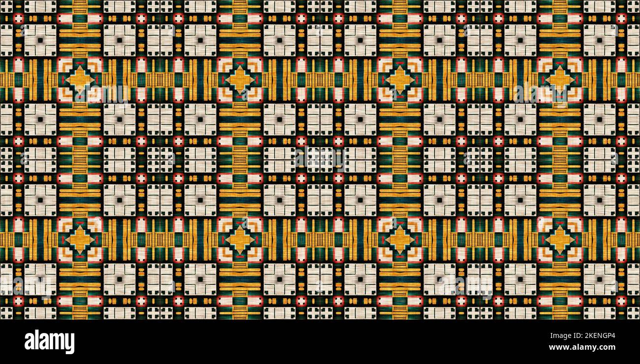 Traditional tile mosaic seamless border pattern print. Fabric effect ...