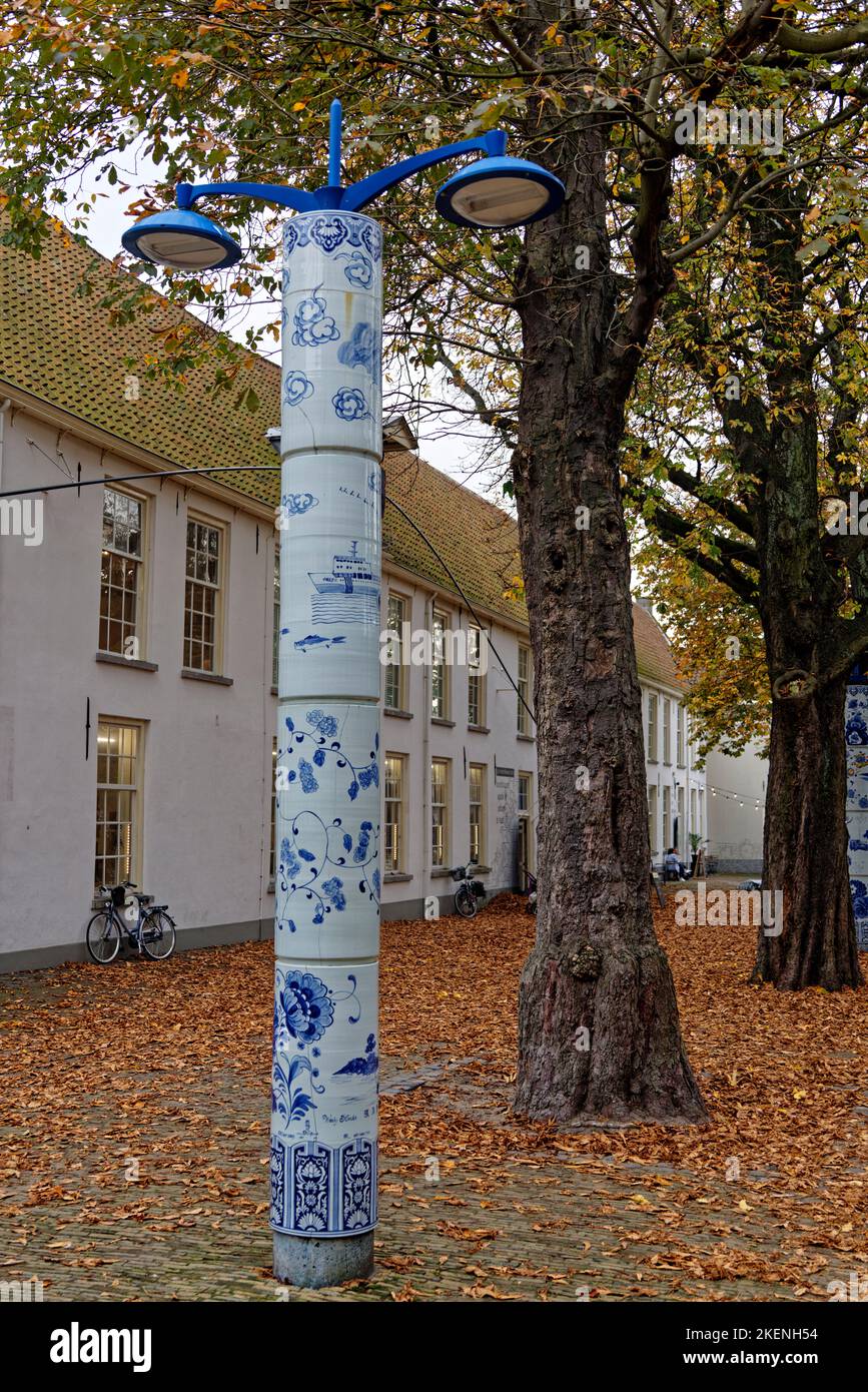 Delft, Netherlands. 30th Oct 2022. Porcelain lamp-post with paintings ...