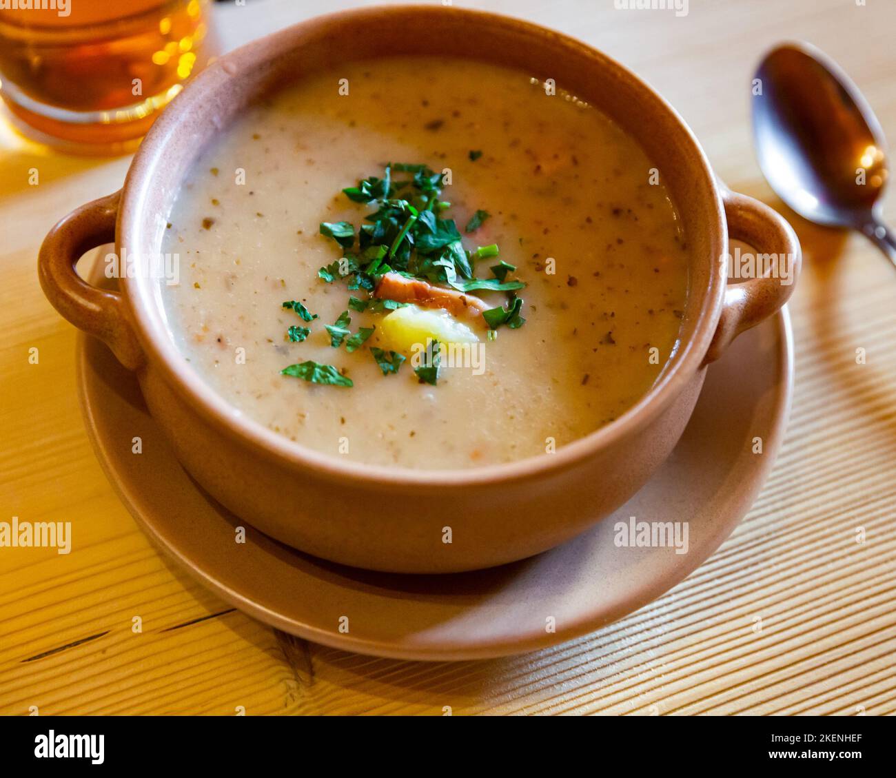 Polish soup zurek with egg Stock Photo - Alamy