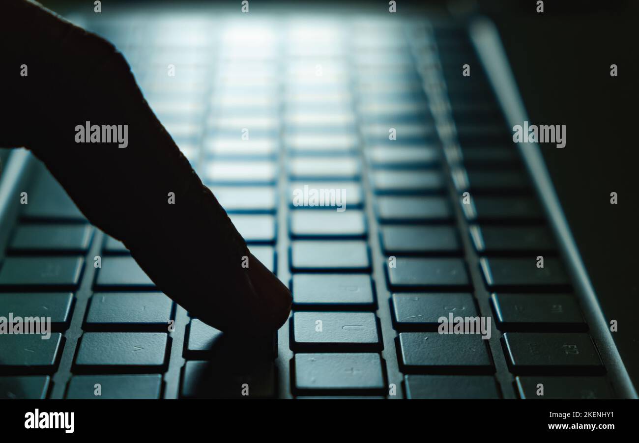 Close-up of hands typing on a computer keyboard. Keyboard closeup view ...
