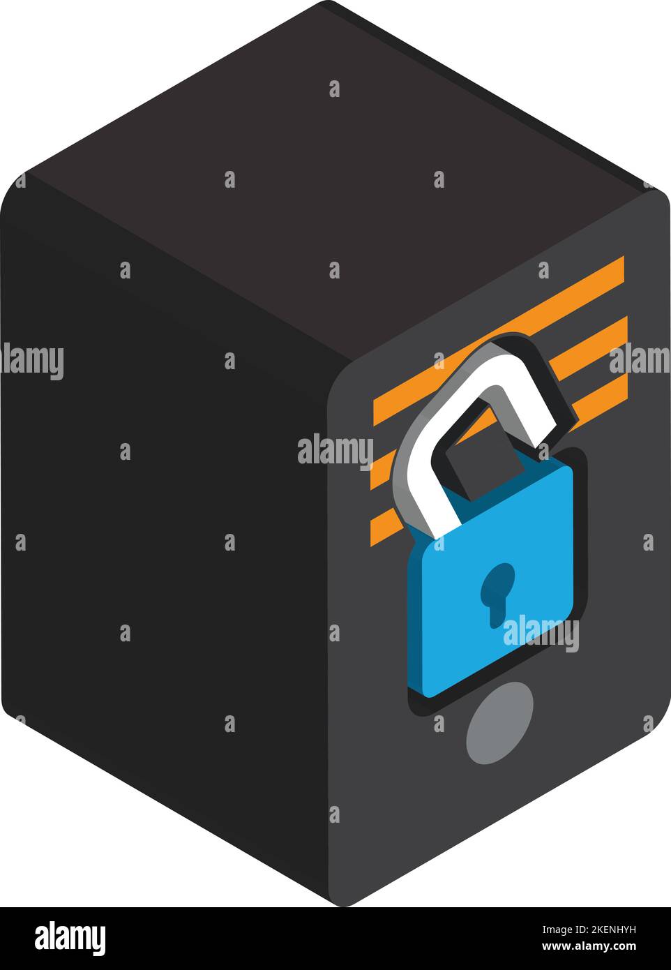server and lock illustration in 3D isometric style isolated on ...