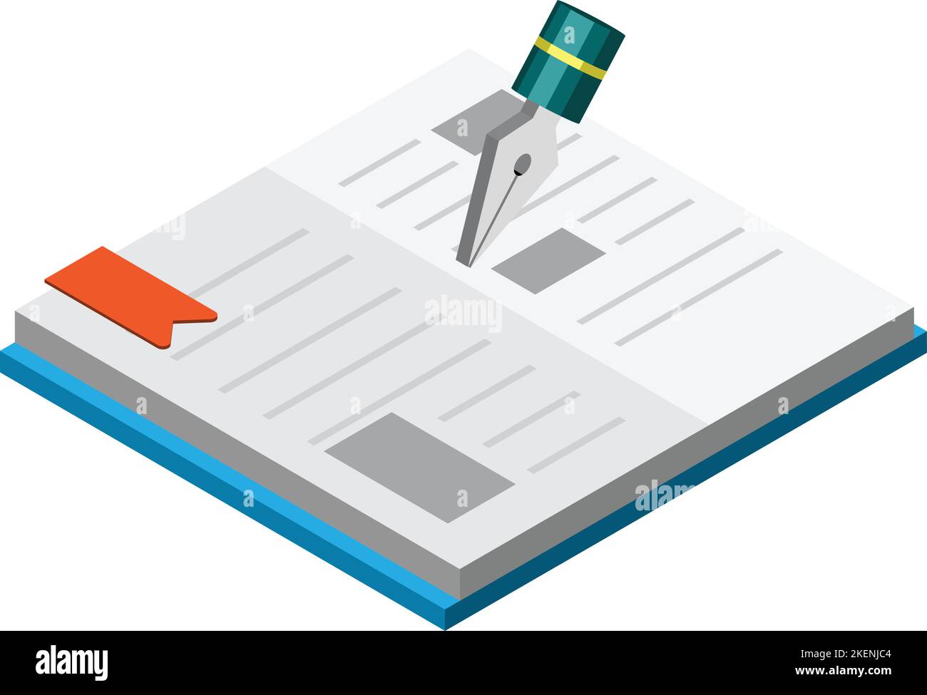 a book written by a pen illustration in 3D isometric style isolated on ...