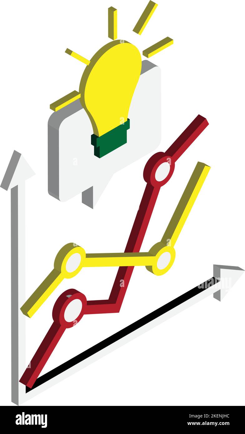 stock graph and light bulb illustration in 3D isometric style isolated ...