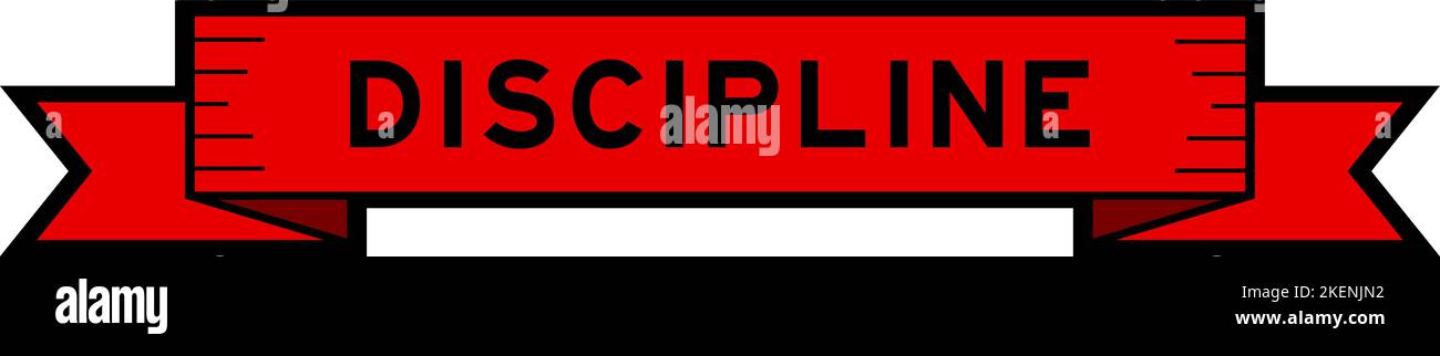Ribbon label banner with word discipline in red color on white ...