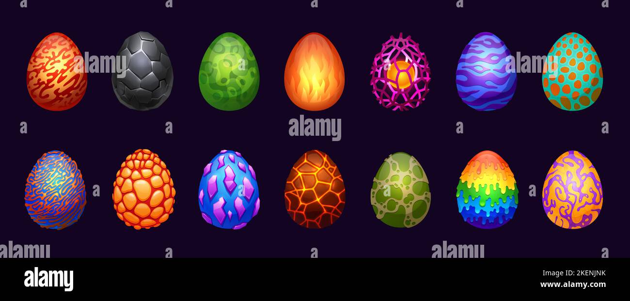 Dragon eggs. Cartoon magic fantasy elements glossy shell for game user ...