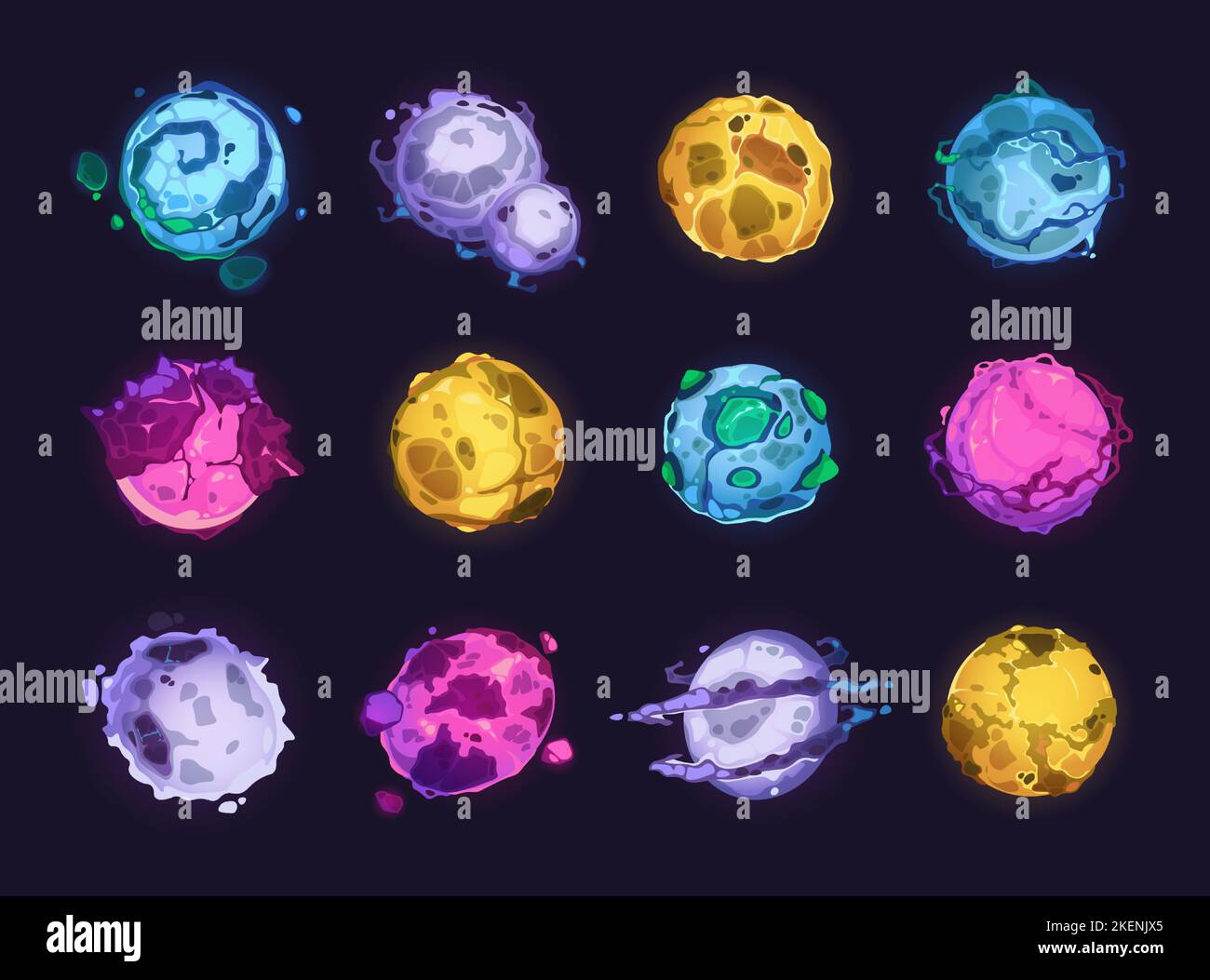 Game planet asset. Cartoon colorful collection of various cute alien ...