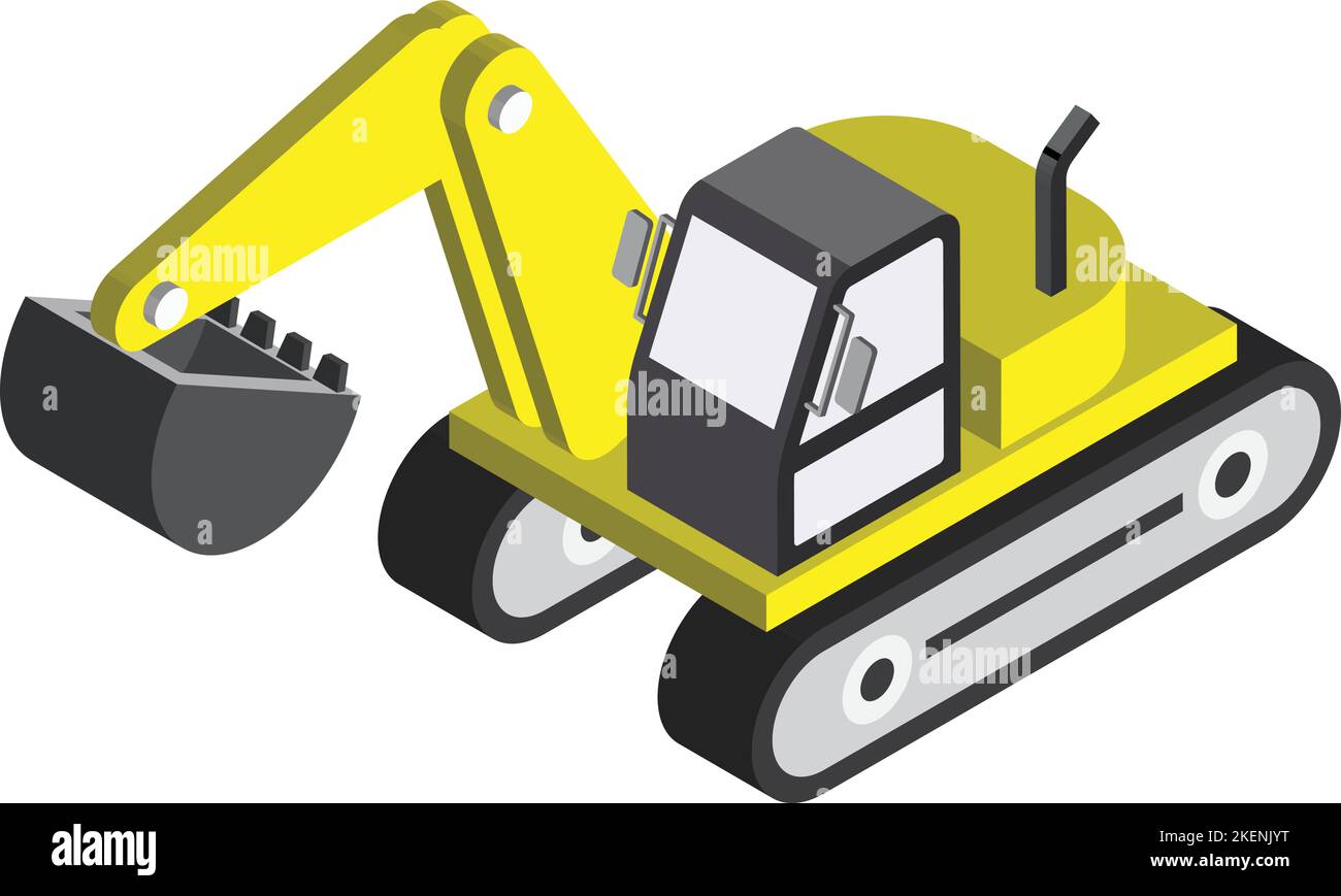 excavator illustration in 3D isometric style isolated on background ...