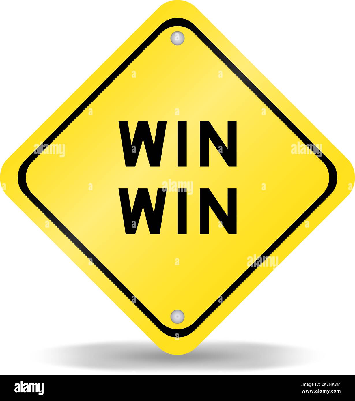 Yellow color transportation sign with word win win on white background ...