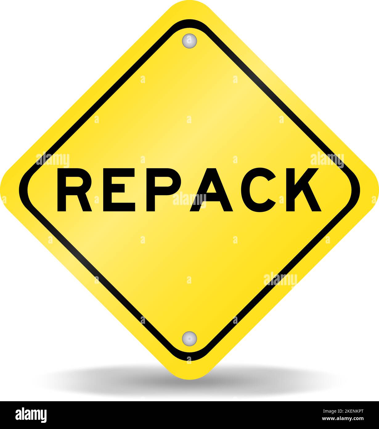 Yellow color transportation sign with word repack on white background ...
