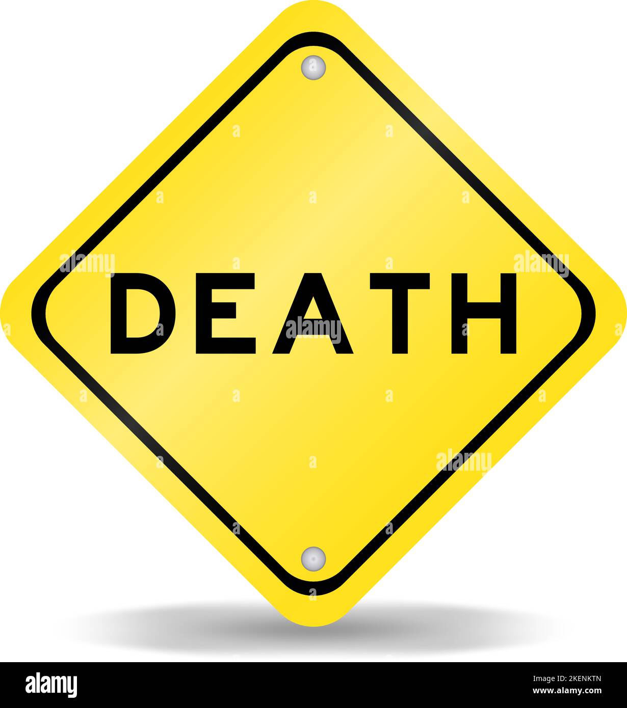 Yellow color transportation sign with word death on white background ...