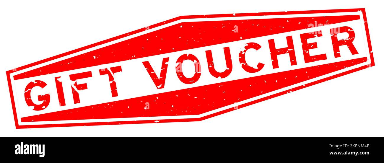 Grunge red gift voucher word hexagon rubber seal stamp on white ...