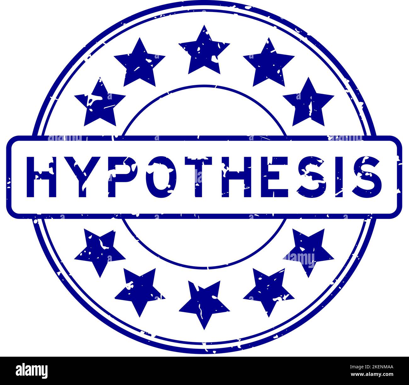 Grunge blue hypothesis word with star icon round rubber seal stamp on ...