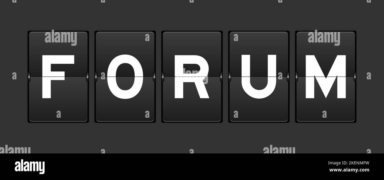 Black color analog flip board with word forum on gray background Stock ...
