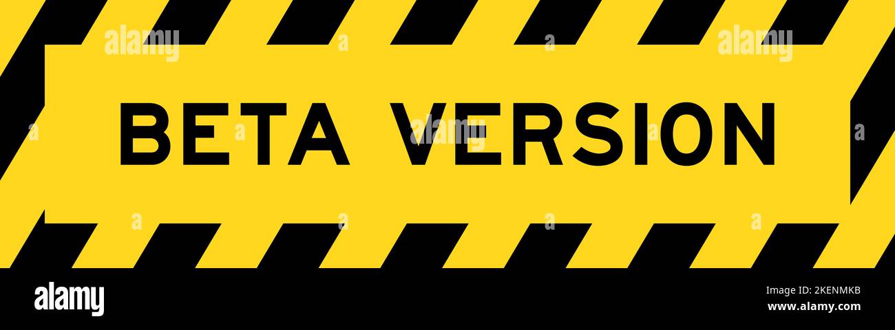 Yellow and black color with line striped label banner with word beta ...