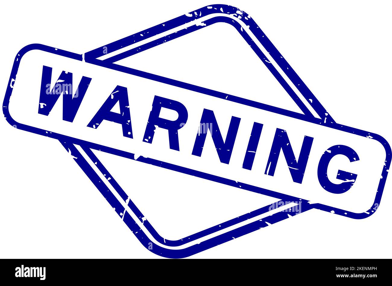 Grunge blue warning word rubber square seal stamp on white background ...