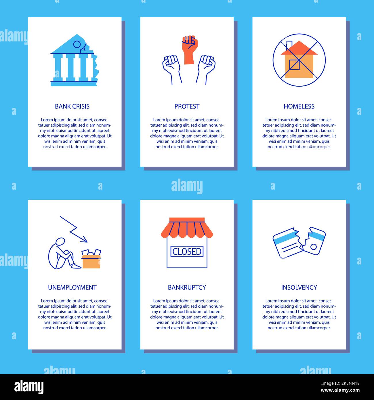 Economic and financial crisis flyer templates with symbols and place ...
