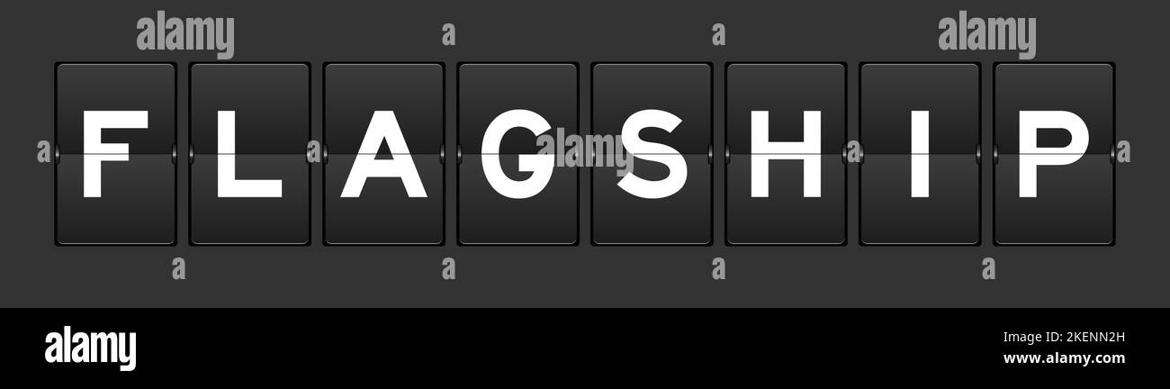 Black color analog flip board with word flagship on gray background ...