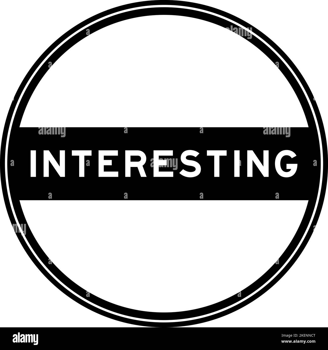 Black color round seal sticker in word interesting on white background ...