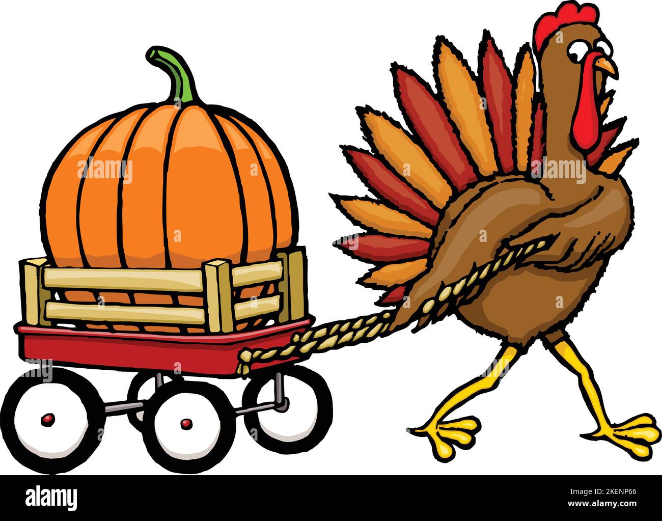 cartoon turkey pulling wagon with pumpkin Stock Vector Image & Art - Alamy