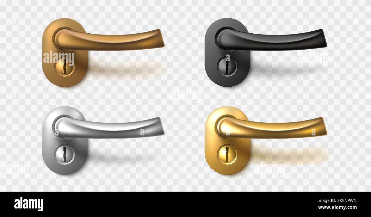 Realistic color moving door handle. Interior silver and golden, bronze ...