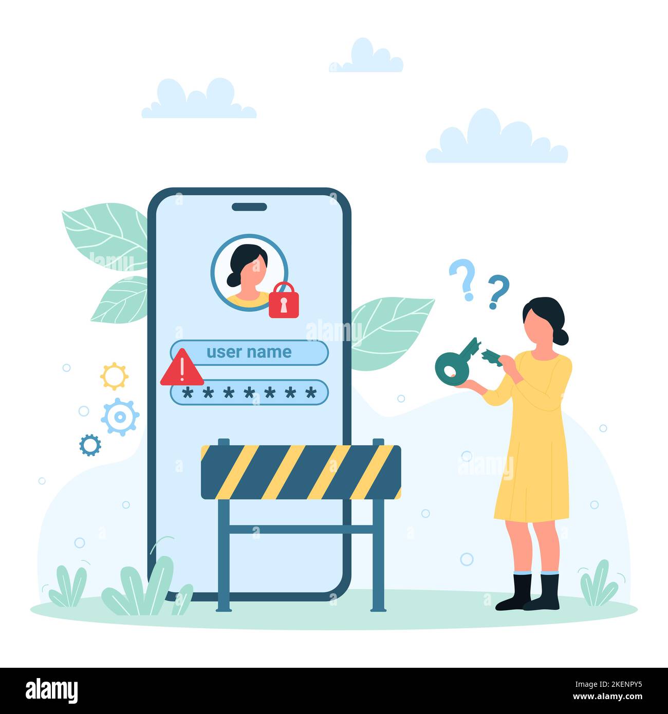 Blocked account in mobile app vector illustration. Cartoon tiny user ...
