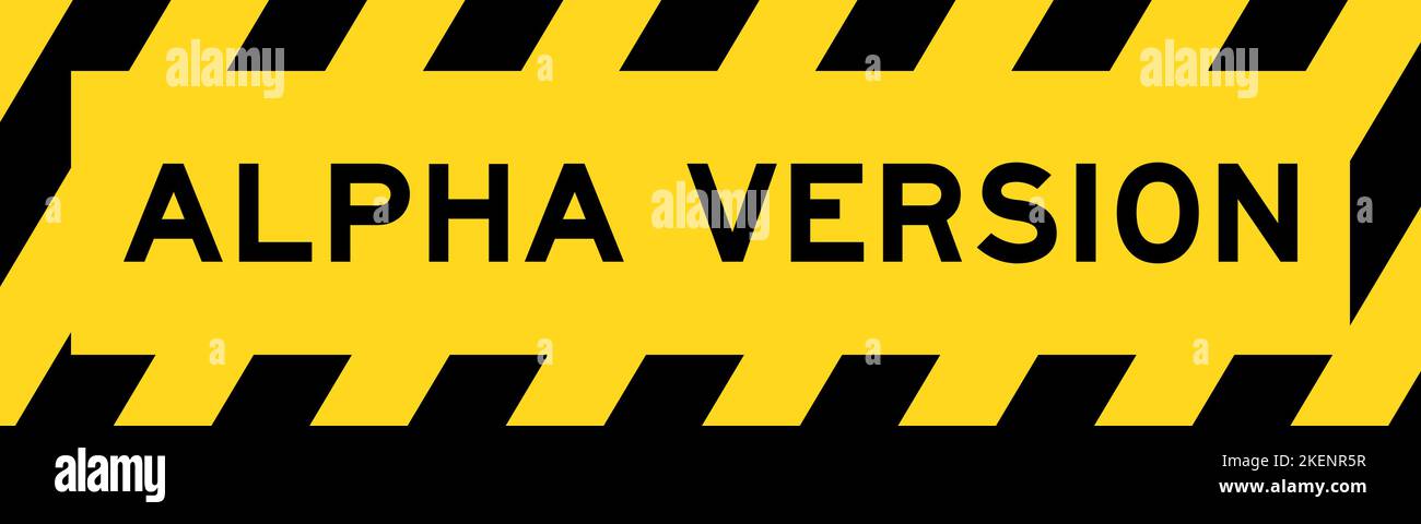 Yellow and black color with line striped label banner with word alpha ...
