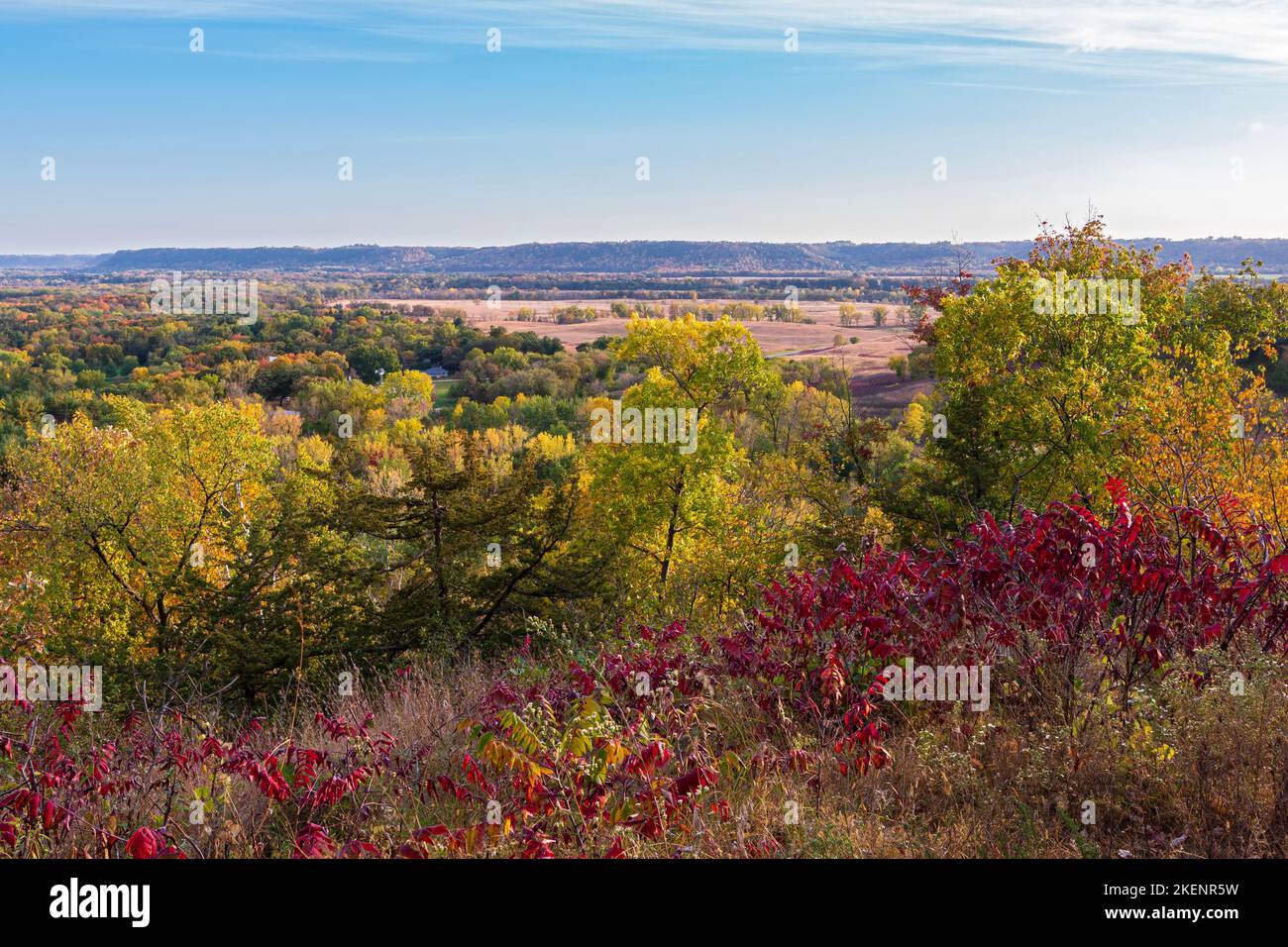 woodlands and fields viewed from atop bluffs at frontenac state park in ...