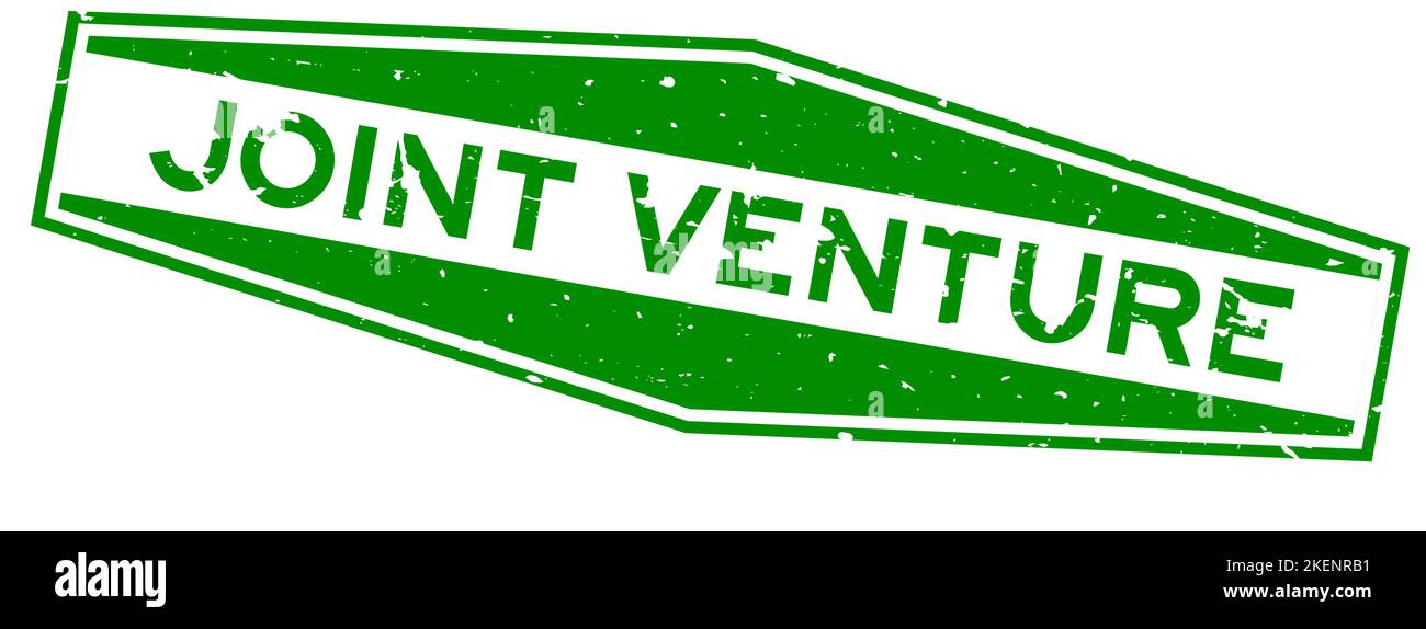 Grunge green joint venture word hexagon rubber seal stamp on white ...